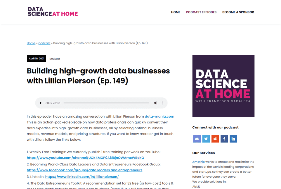 Building high-growth data businesses with Lillian Pierson (Ep. 149 Data ...